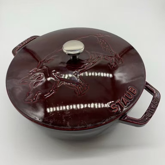 Staub | Kitchen | Staub Burgundy Cast Iron Cocotte With Embossed Lid ...